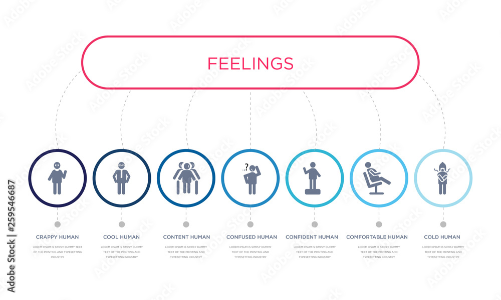 simple illustration set of 7 vector blue icons such as cold human ...