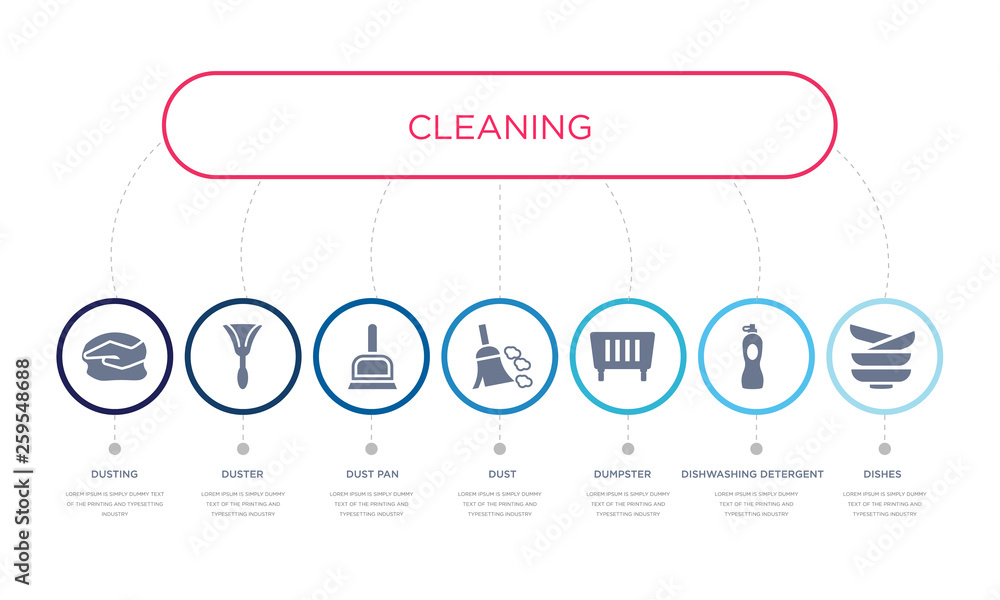 simple illustration set of 7 vector blue icons such as dishes ...