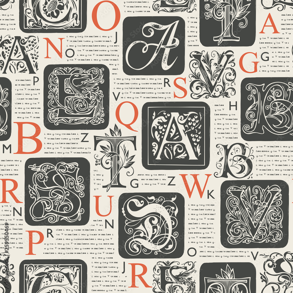 Vector seamless pattern with hand drawn alphabet letters on the ...