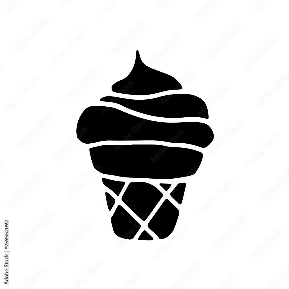 Cute cartoon hand drawn ice cream sign. Sweet vector black and white ...