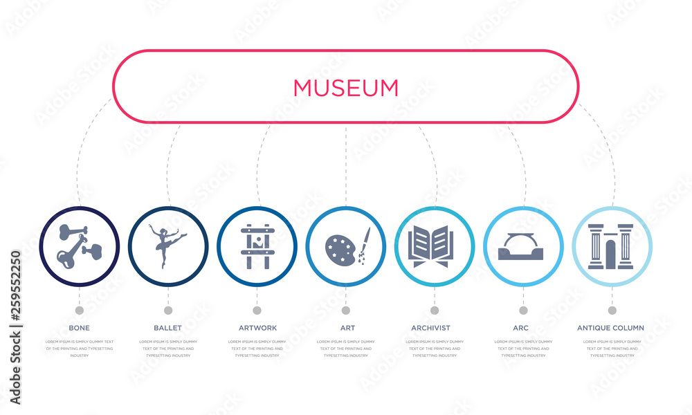 simple illustration set of 7 vector blue icons such as antique column ...