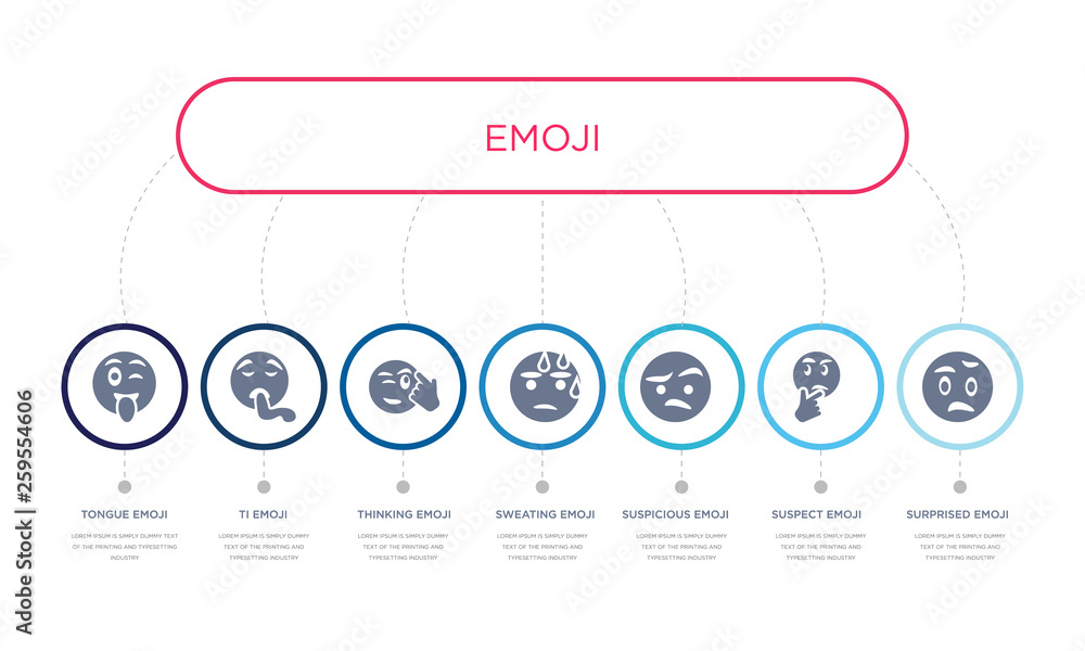 simple illustration set of 7 vector blue icons such as surprised emoji ...