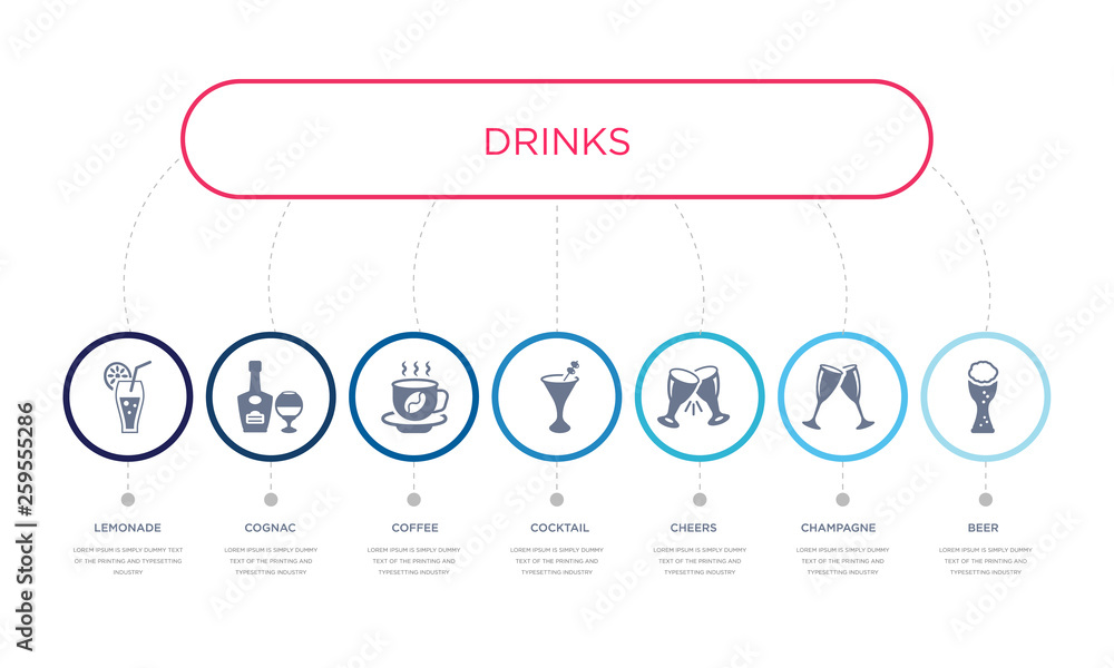 simple illustration set of 7 vector blue icons such as beer, champagne ...