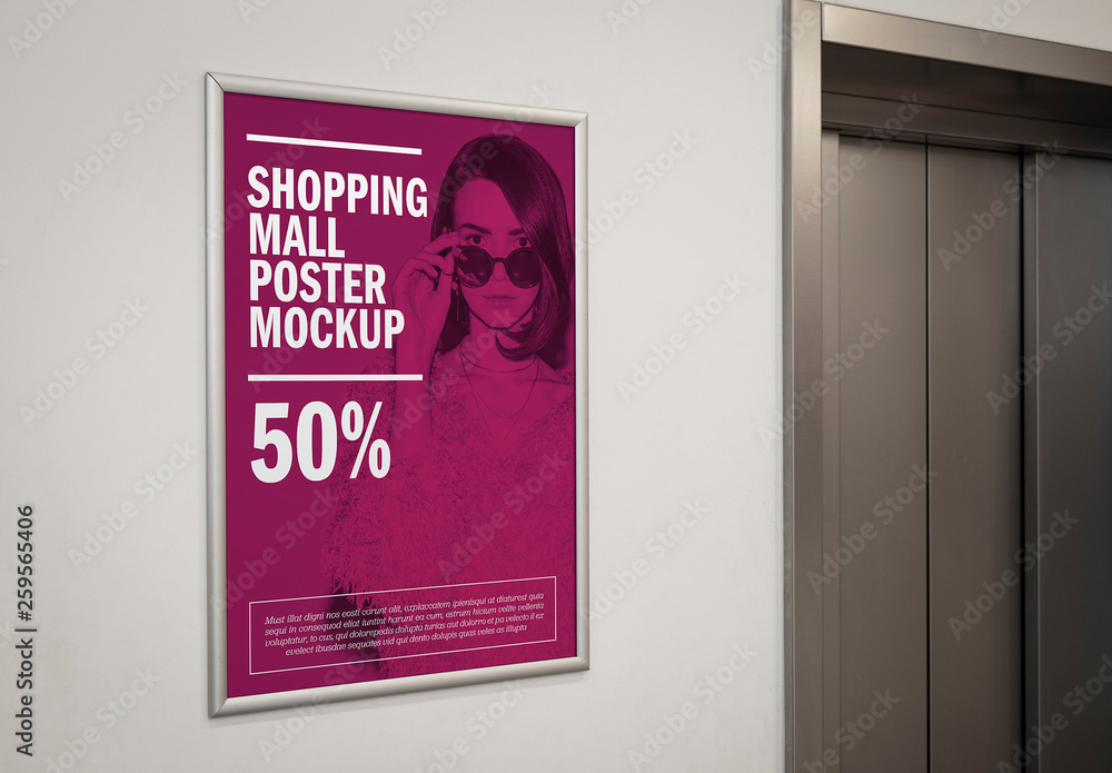 Poster Frame near Elevator Mockup Stock Template | Adobe Stock