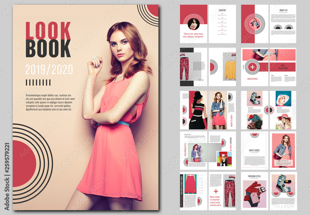 Dark Red Lookbook with Abstract Design Elements Stock Template | Adobe ...