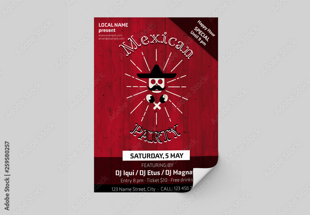 Mexican Party Poster Layout with Wood Background Stock Template | Adobe ...