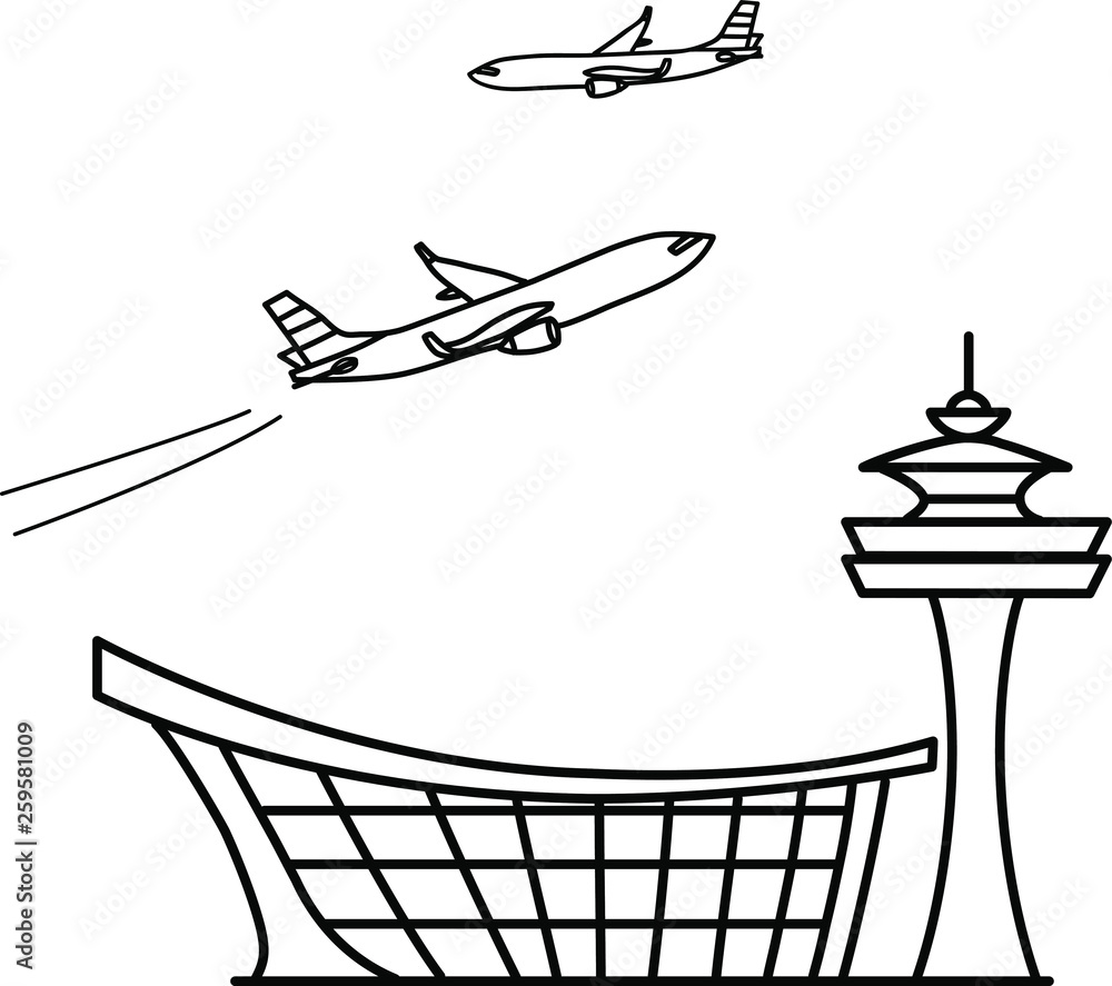 Airport. Line drawing. Vector Stock Vector | Adobe Stock