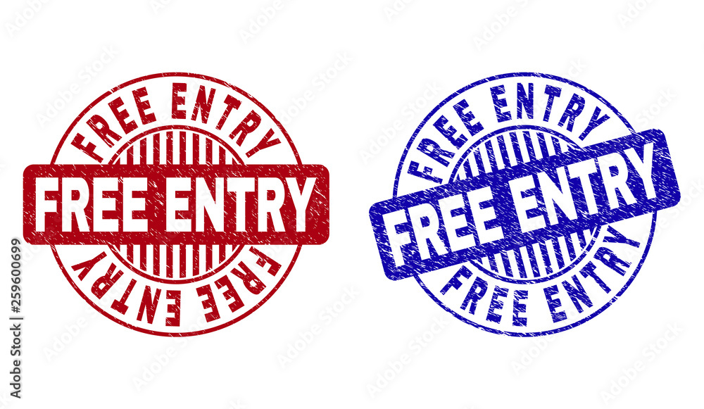Grunge FREE ENTRY round stamp seals isolated on a white background ...