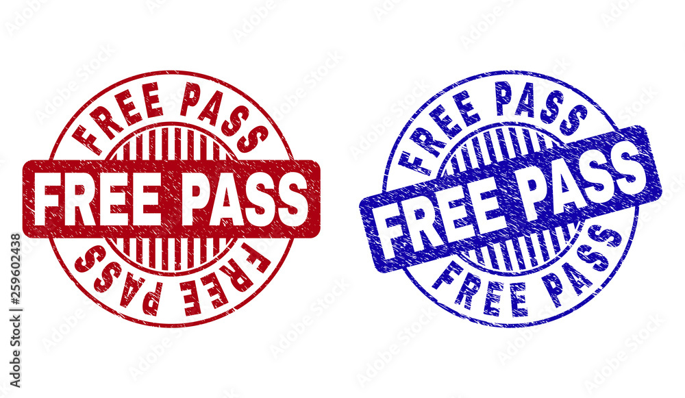 Grunge FREE PASS round stamp seals isolated on a white background ...