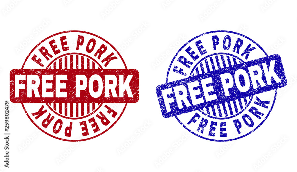 Grunge FREE PORK round stamp seals isolated on a white background ...