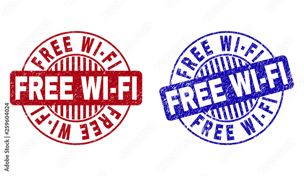 Grunge FREE WI-FI round stamp seals isolated on a white background ...