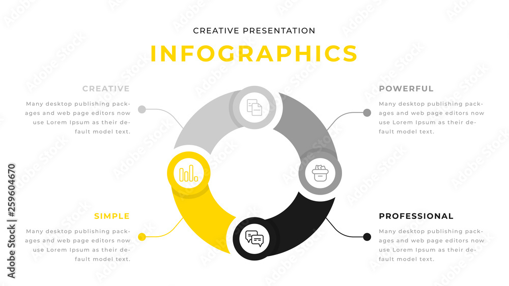 4 option yellow and gray cycle infographic chart diagram business ...