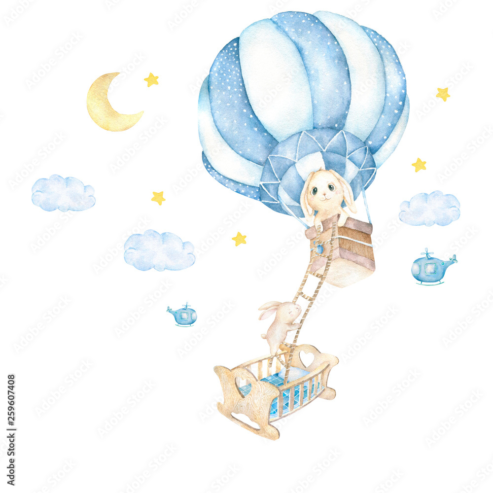 Scrapbooking Hot air balloons clipart Cute watercolor bunny clip art ...