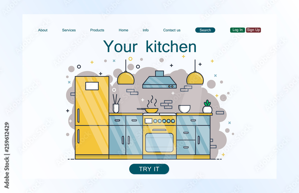 Landing page template of your kitchen. Concept of web page design for ...
