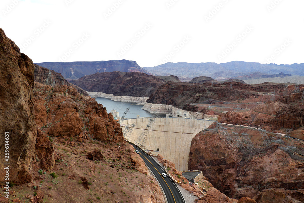 Hoover Dam in the Black Canyon of the Colorado River, between the U.S ...