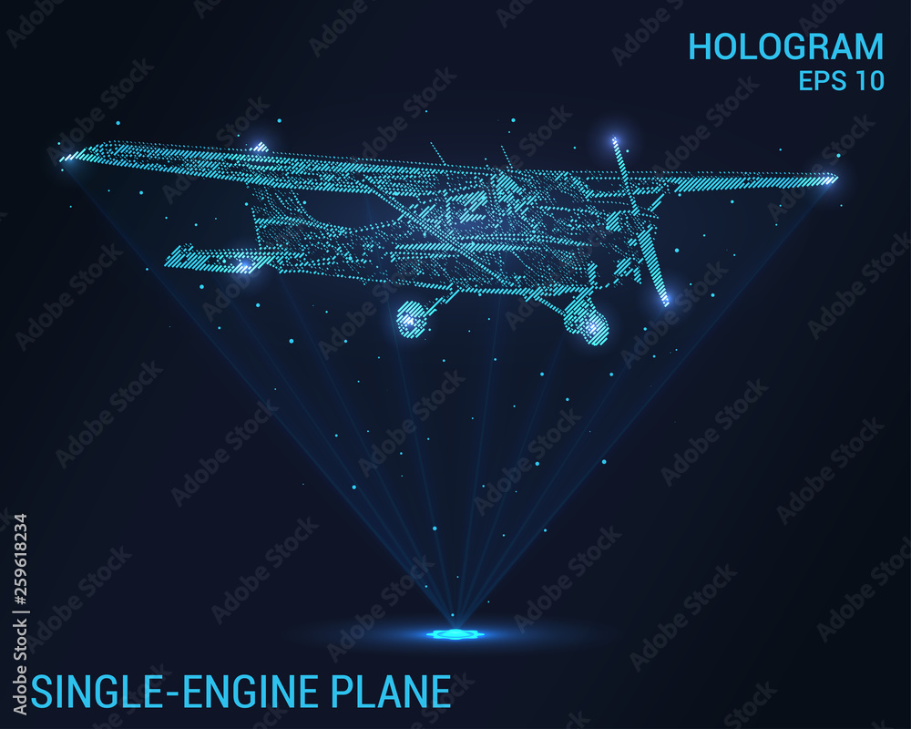 The plane hologram. A holographic projection of the single-engine plane ...