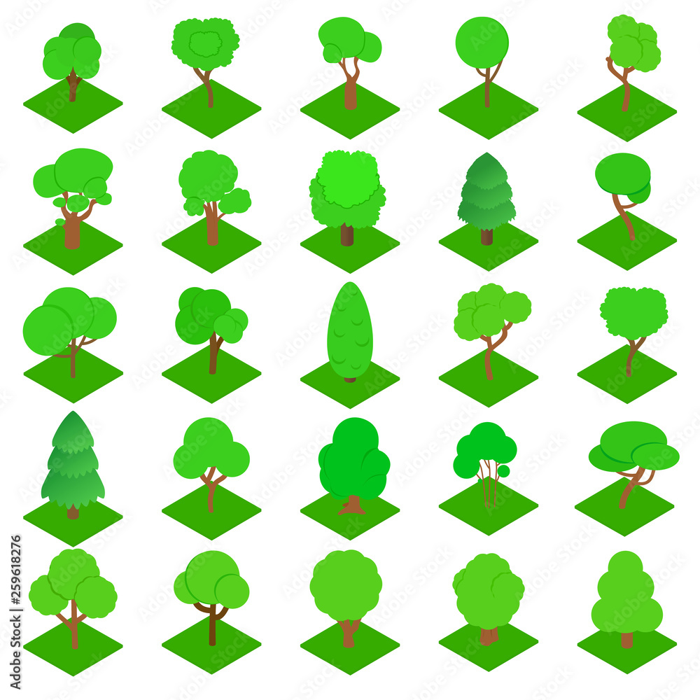 Timber icons set. Isometric set of 25 timber vector icons for web ...