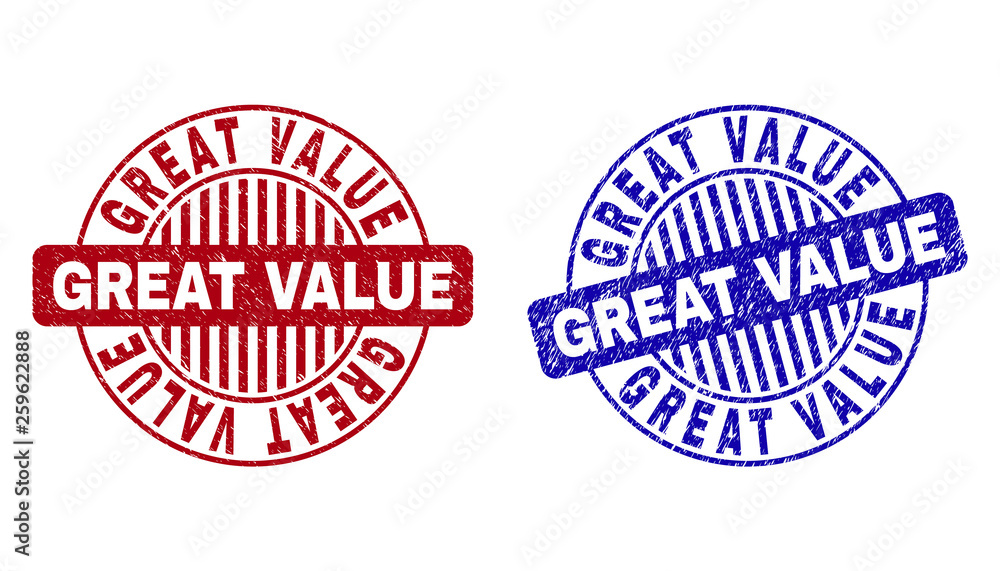 Vecteur Stock Grunge GREAT VALUE round stamps isolated on a white ...