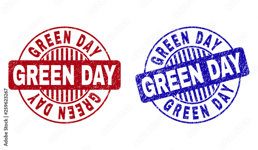 Grunge GREEN DAY round stamp seals isolated on a white background ...