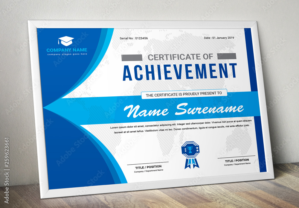 Blue Certificate of Achievement Layout Stock Template | Adobe Stock