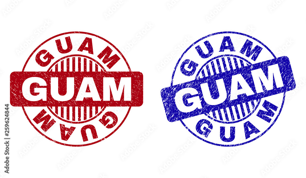 Grunge GUAM round stamp seals isolated on a white background. Round ...