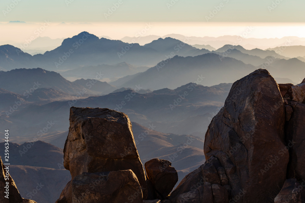 Egypt. Mount Sinai in the morning at sunrise. (Mount Horeb, Gabal Musa ...
