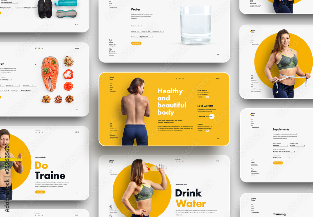 Web Site Questionnaire Layout for Health Coach Шаблон Stock | Adobe Stock