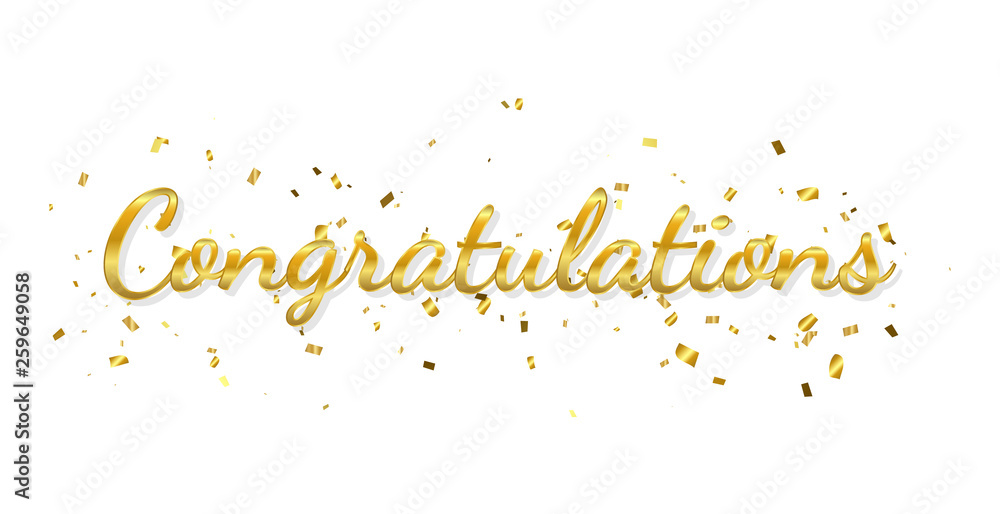 Congratulations Banner With Golden Confetti And Ribbon. Vector ...