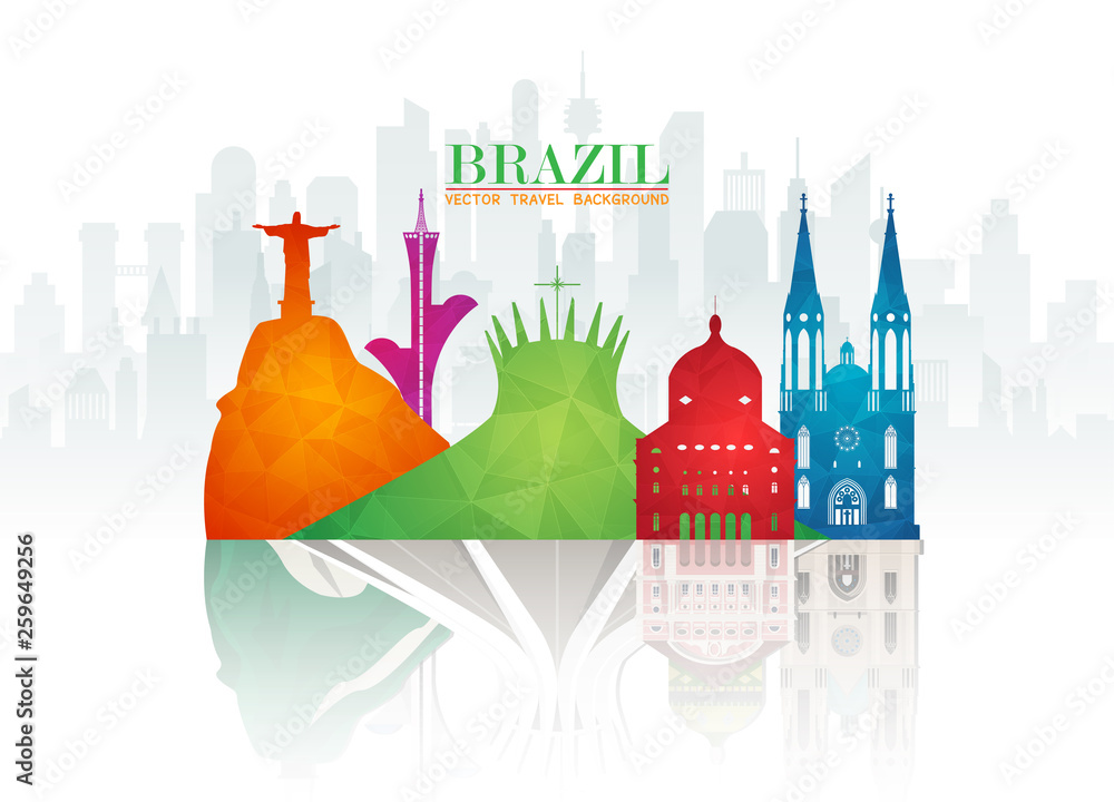 Brazil Landmark Global Travel And Journey paper background. Vector ...