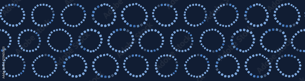 Indigo blue hand drawn spotted polka dot circles seamless border ...