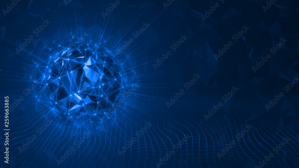 3D Rendering of spherical triangle geometry shapes surrounded with wire ...