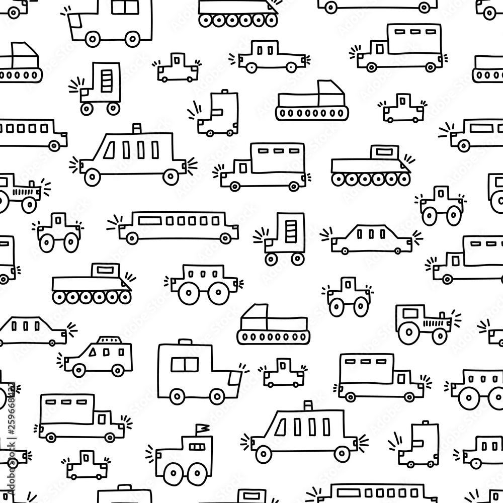 Cute cars. Children's vector seamless pattern. Can be used for ...