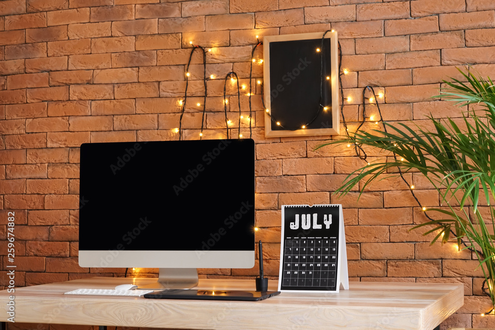 Flip calendar on table with modern computer and graphic tablet Stock ...