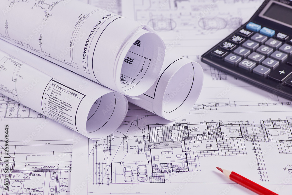 Engineering background. Construction drawings of buildings and ...