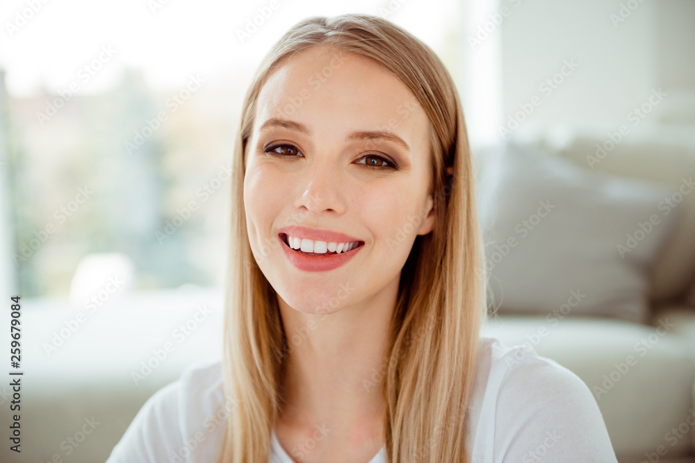 Close up photo of magnificent attractive lady have holidays feel glad ...