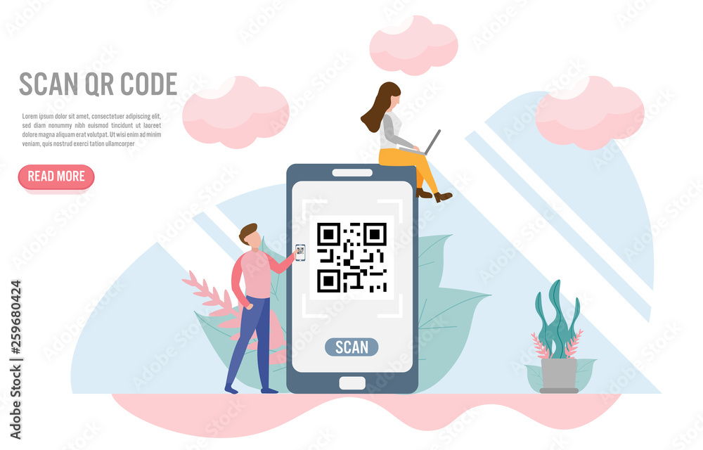 Scan QR code. Payment concepts with character.Creative flat design for ...