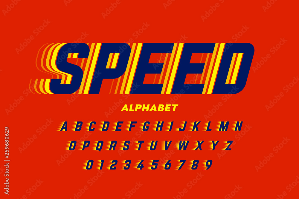 Speed style font, alphabet letters and numbers Stock Vector | Adobe Stock