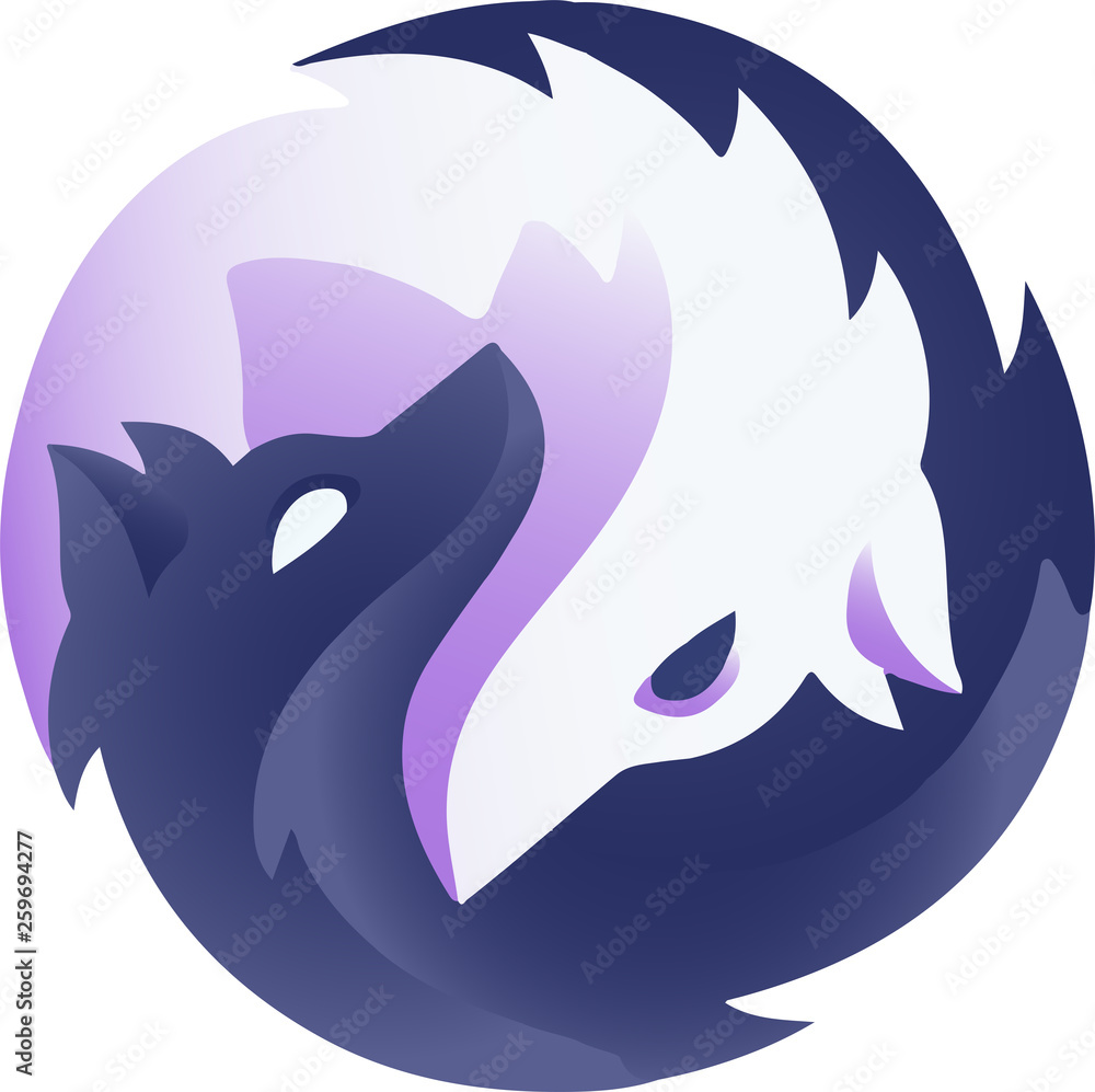 Black and white wolf in a circle. The Yin-Yang symbol in the form of ...
