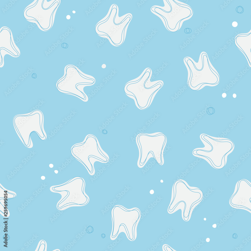 Dental vector seamless pattern. Cute soft blue background with white ...
