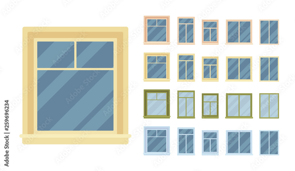 Window for building fitted with glass in a frame. Classic architectural ...