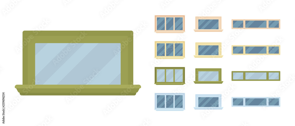 Window for building fitted with glass in a frame. Small rectangle ...