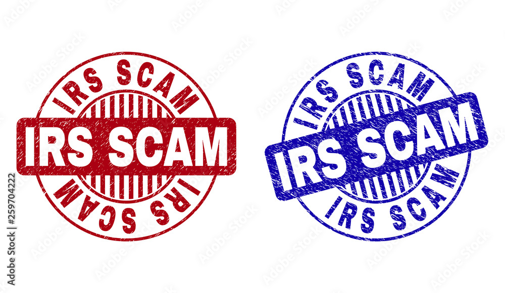 Grunge IRS SCAM round stamp seals isolated on a white background. Round ...