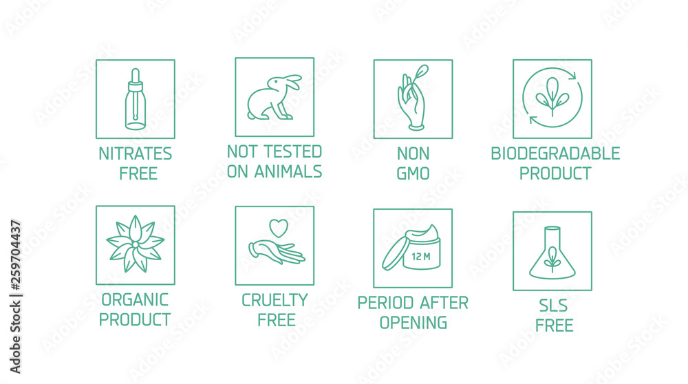 Vector set of logos, badges and icons for natural eco friendly handmade ...
