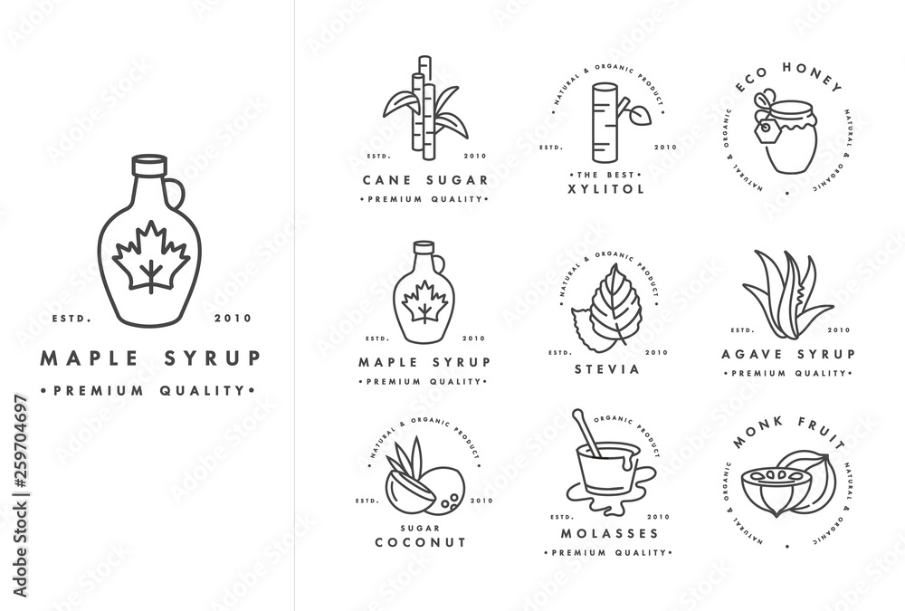Vector set of logos, badges and icons for natural and organic products ...