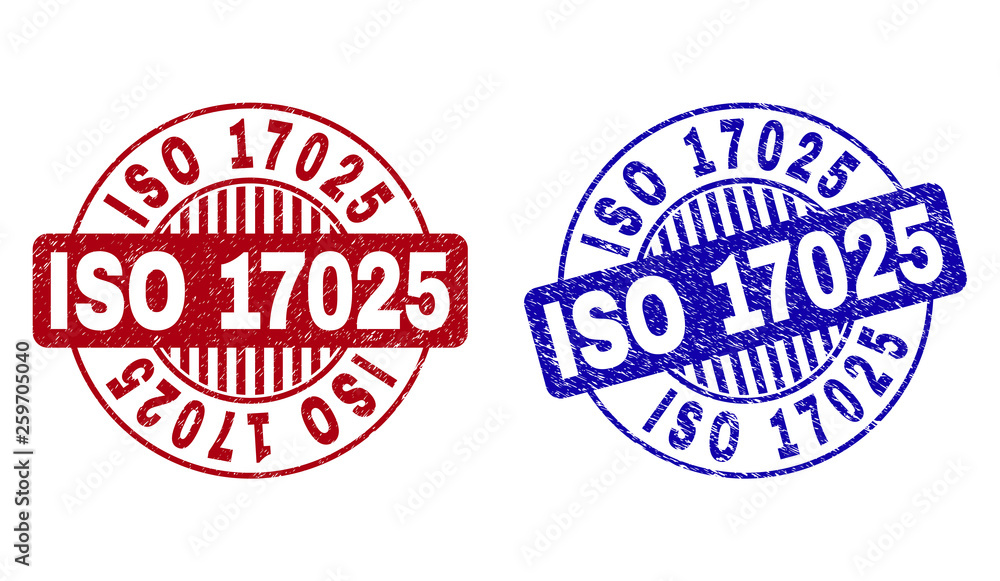 Grunge ISO 17025 round stamp seals isolated on a white background ...