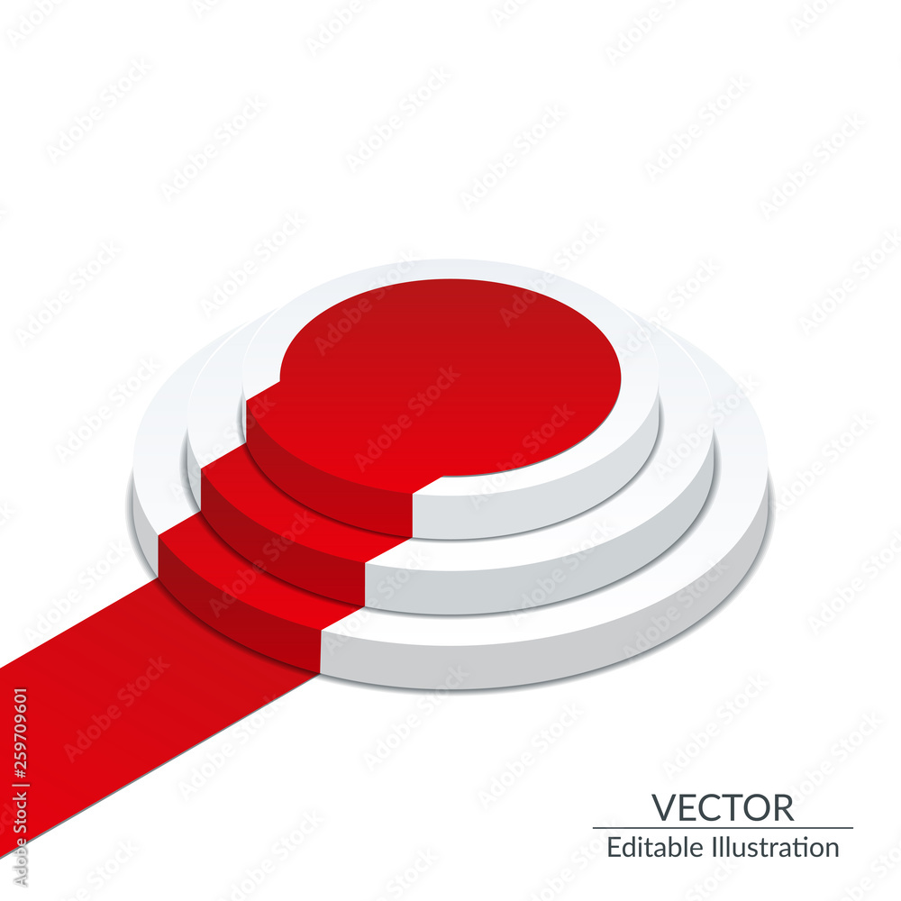 Isometric White round podium with red carpet. Pattern on a transparent ...