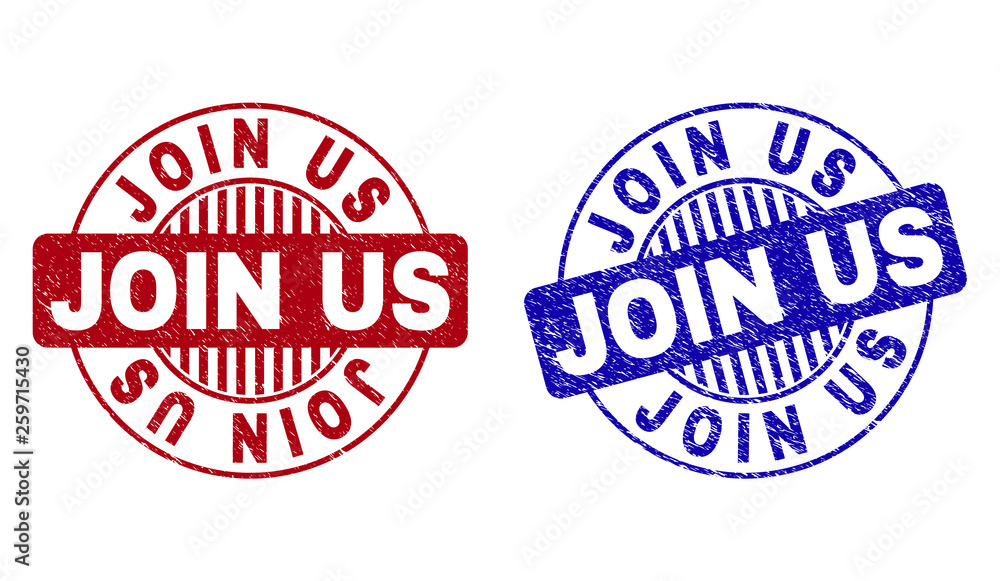 Grunge JOIN US round stamp seals isolated on a white background. Round ...