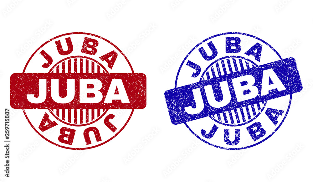 Grunge JUBA round stamp seals isolated on a white background. Round ...