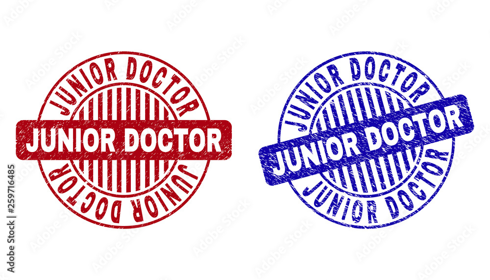 Grunge JUNIOR DOCTOR round stamp seals isolated on a white background ...