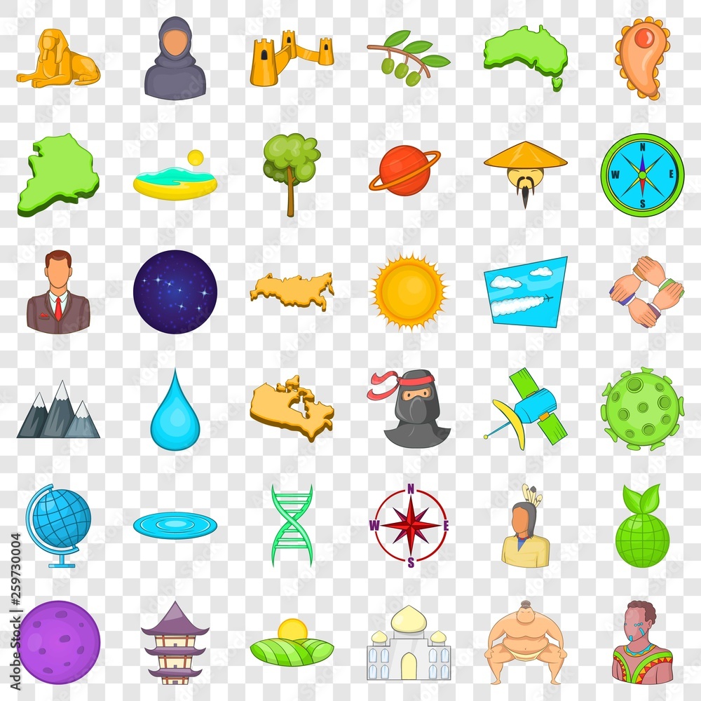 Around the world icons set. Cartoon style of 36 around the world vector ...